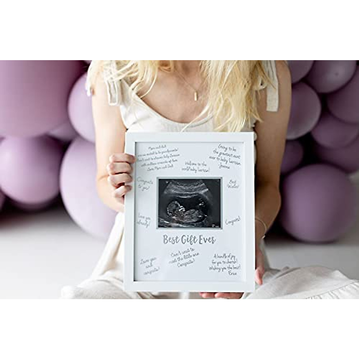 Tiny Ideas Sonogram Signature Frame Guest Book, Perfect for Any Baby Registry, Marker Included for Guests to Leave Well-Wishes, Great for Celebrating Baby Showers or Birthdays, White