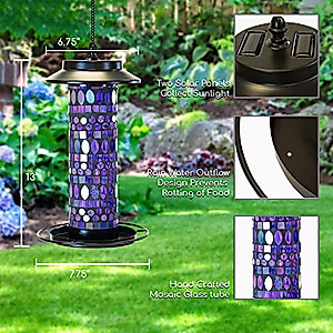 Sun-Ray 811015 Amethyst Mosaic Solar Lighted Bird Feeder Hanging Lantern - Multicolor/Violet/Purple/Blue