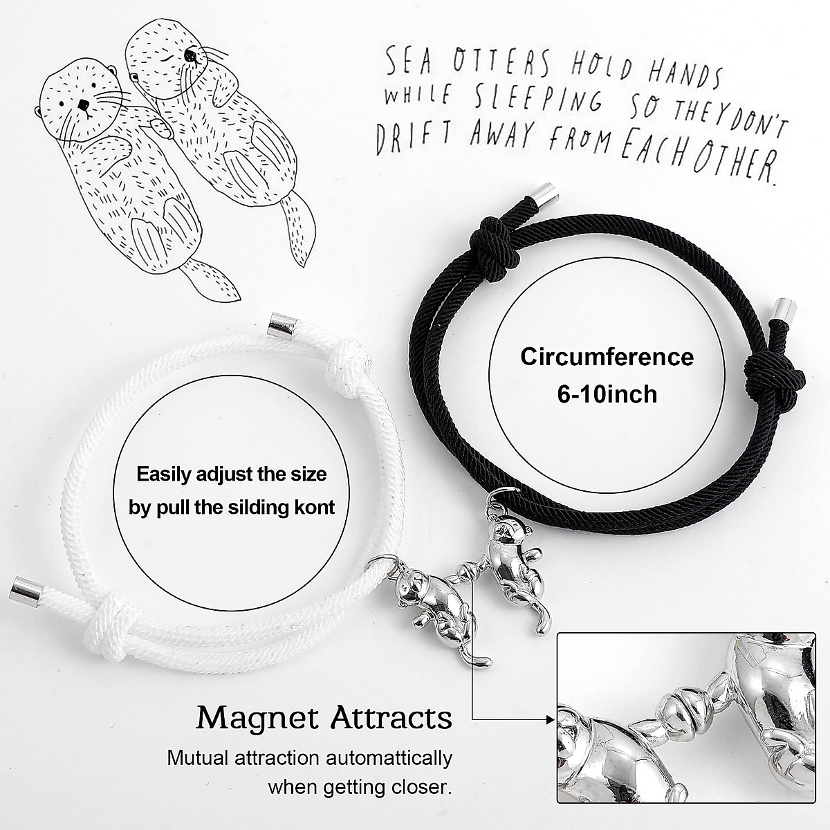 SLOONG 2Pcs Couple Bracelets Otter Bracelet for Women Magnetic Bracelets set Cute Sea Otters Gifts for Mom Sister Girlfriend Boyfriend Best Friend Forever BFF Bracelet for 2