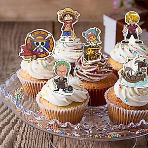 48Pcs Cupcake Toppers for One Piece, Anime Birthday Party Supplies Anime Theme Party Cake Decorations