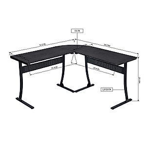 L-Shaped Computer Gaming Desk, 54.3'' Corner Writing Table Workstation Multipurpose Space-saving Study Laptop Table with Wide Desktop & Sturdy Metal Legs for Home Office Bedroom, Easy Assembly, Black