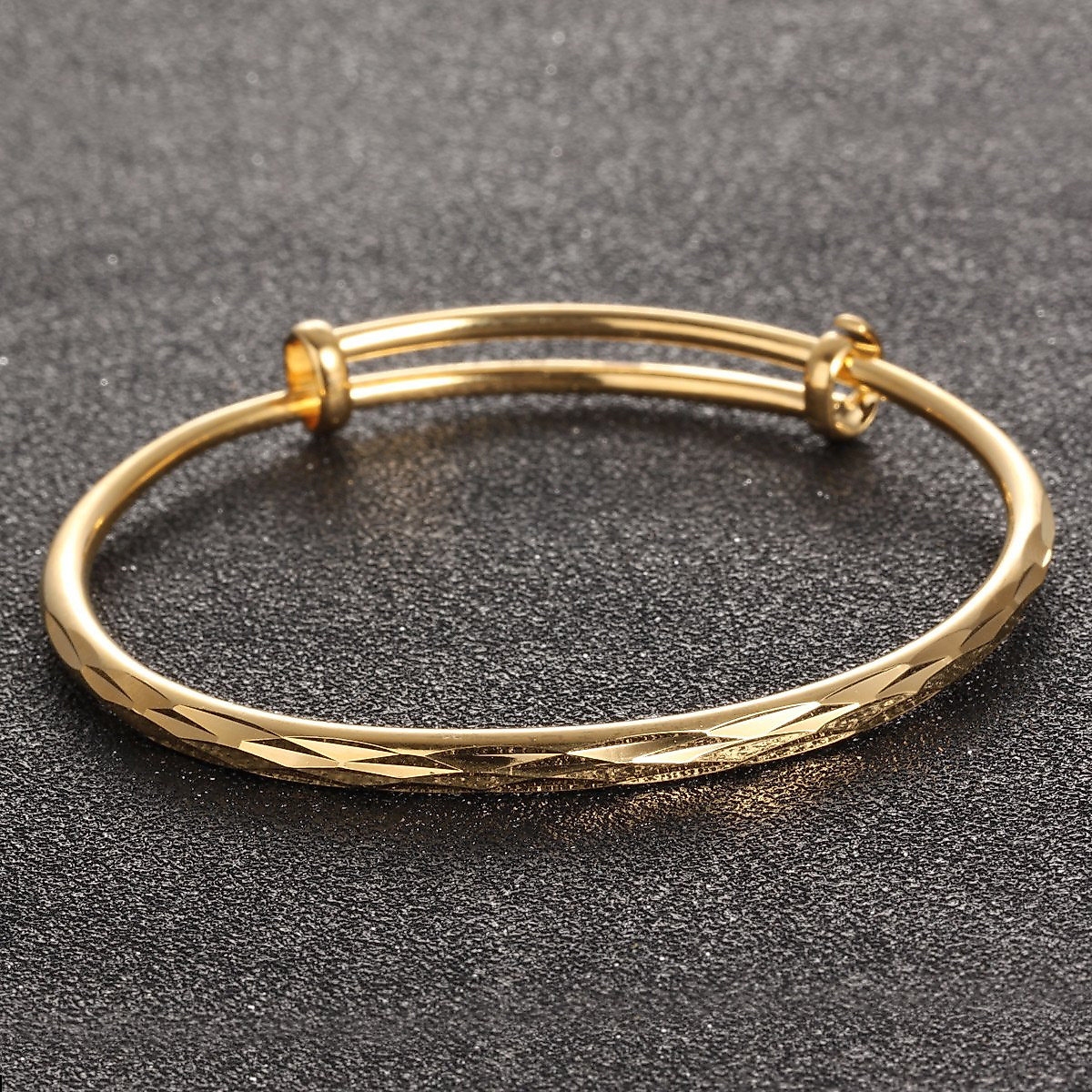 4U 18k Yellow Gold Classical Diamond Cut Adjustable Bangle Bracelet for Women