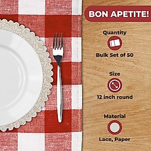 Shabby Chic Lace Placemats - Bulk Set of 50, Disposable Paper - Vintage Party Supplies, Ivory/Nude