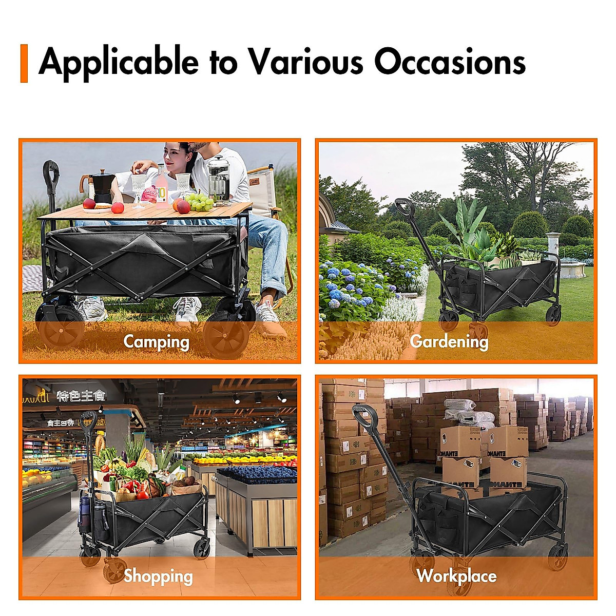 NEOTEC Collapsible-Folding-Wagon - Wagon Cart Heavy Duty Foldable Outdoor Utility with Silent Universal Wheels, Adjustable Handle for Camping