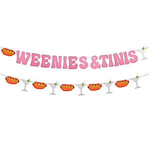 PEUTIER Weenies & Tinis Banner, Pink and Glitter Weenies and Tinis Party Decorations for Martini Themed Party Hot Dog Bar Bachelorette Party Birthday Decorations