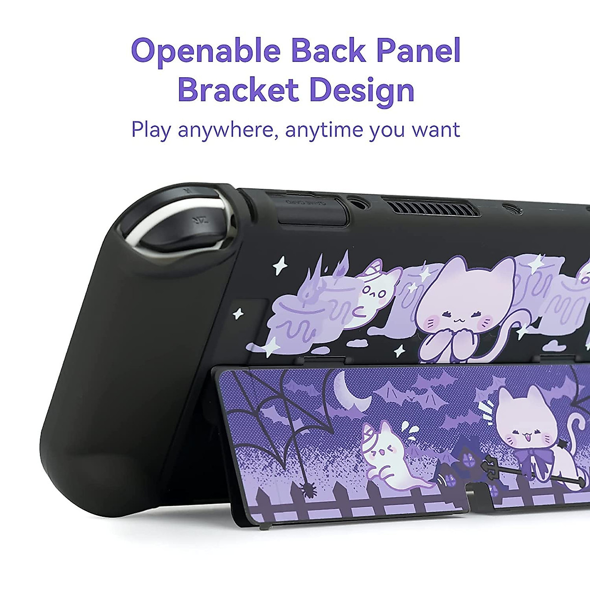 GeekShare Halloween Protective Case Slim Cover Case Compatible with Nintendo Switch OLED and Joy-Con - Shock-Absorption and Anti-Scratch - Spooky Cat