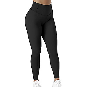 MOSHENGQI Womens High Waisted Seamless Ribbed Leggings Soft Slimming Yoga Pants(M,277-Black)