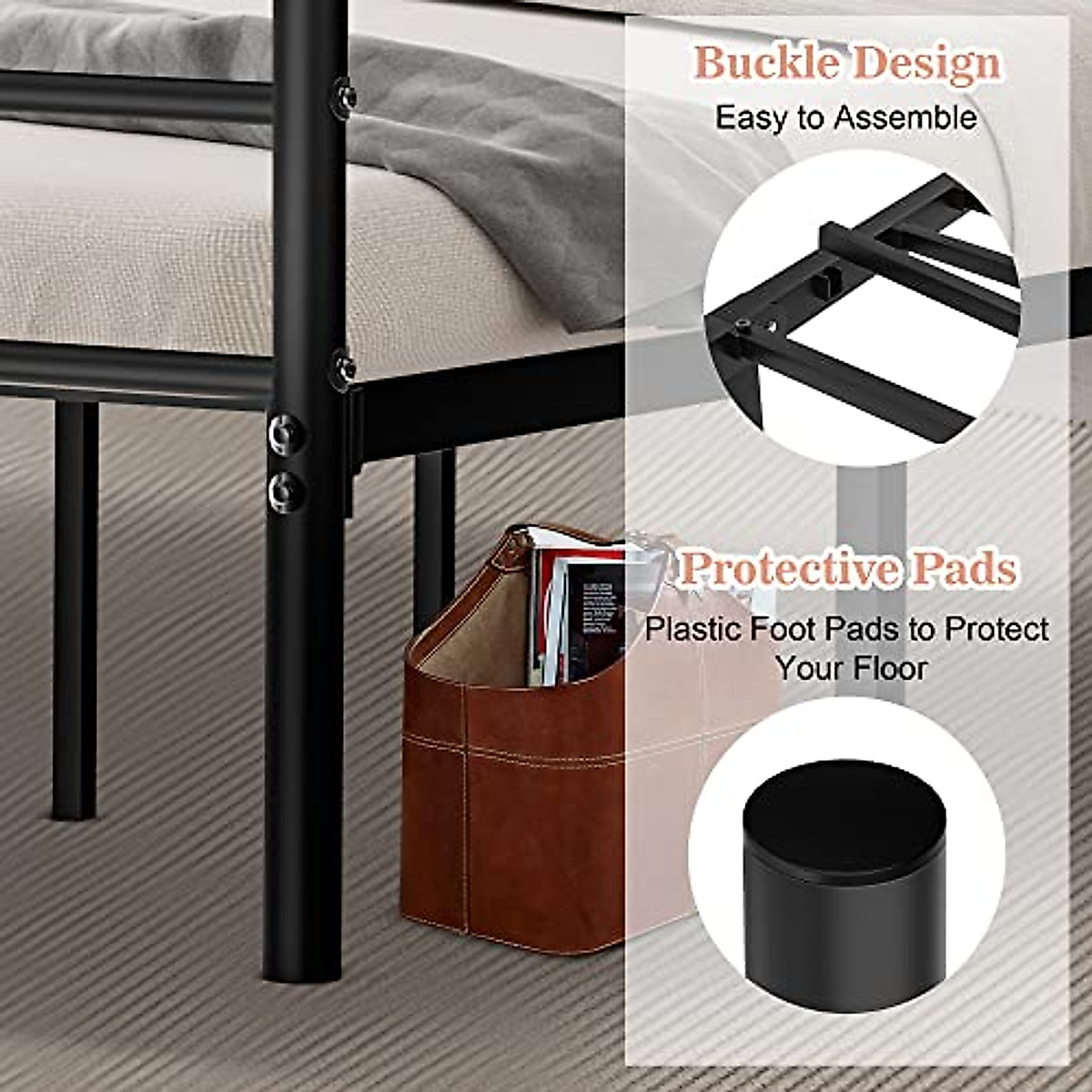 Codesfir Full Size Metal Canopy Bed Frame, Four-Poster Canopied Platform Bed Frame with Headboard and Footboard, Sturdy Metal Slatted Structure, No Box Spring Needed, Easy Assembly, Black