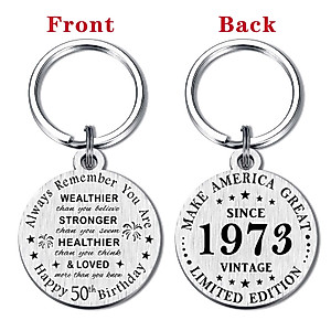 SOUSYOKYO 50th Birthday Gifts for Women Men 1973 Keychain, Female 50 Years Old Birthday Gifts ideas, Happy 50th Birthday Decoration Stuff Present Male