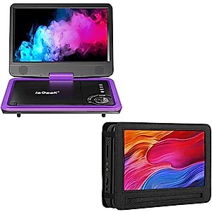 ieGeek 12.5" Purple Portable DVD Player and Car Headrest Mount Holder Strap Case, Car Travel DVD Players 5 Hrs Rechargeable Battery, Region-Free Video Player for Kids Elderly, Remote Control, Sync TV