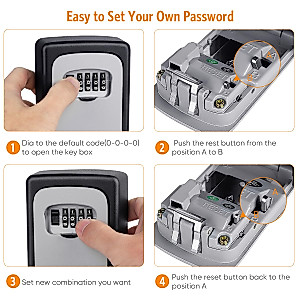Key Lock Box Wall Mounted, Fayleeko 4 Digit Combination Lockbox for Outside, House Keys - 5 Keys Capacity, Key Safe Security Storage Lock Box for Indoor, Outdoor, Garage, Garden, Store (1-Pack, Gray)
