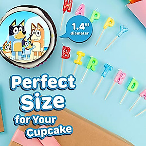 30x blue dog Cupcake Toppers – Edible Happy Birthday Décor, Wafer Sheet Cake Decorating