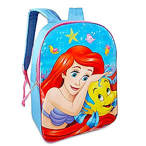 Disney The Little Mermaid Backpack and Lunch Bag - Bundle with 15” Ariel Backpack, Lunch Box, Water Bottle, Stickers, Tattoos | Little Mermaid Backpack for Kids