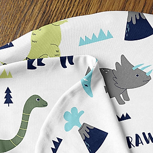 Sweet Jojo Designs Mod Dino Baby Boy Cocoon and Beanie Hat 2pc Set Jersey Stretch Knit Sleeping Bag for Infant Newborn Nursery Sleep Wrap Sack - Blue, Green and Grey Modern Dinosaur