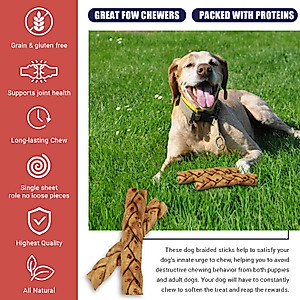 American Made Treat Co - Dog Treats, Beefhide Braids - Peanut Butter Flavor Rawhide Chews for Dental Health & Protein - 7-8" - 6 Pack