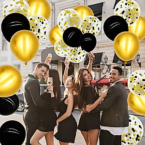 50 Pcs 12-Inch Latex Balloons Confetti Balloons Set, Black and Gold Confetti, Solid Black, and Gold Metallic Balloons for Birthday, Graduation, Anniversary, New Year's Party Decorations