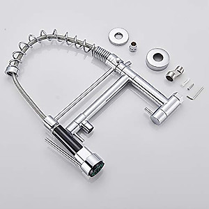 Kitchen Sink Faucet for Bar Farmhouse Commercial, Black/Chrome Brass Kitchen Faucet, Single Cold Water Vessel Sink Tap, Spring Dual Swivel Spouts Bathroom Faucets Wall Mounted Tap (Color : Black)