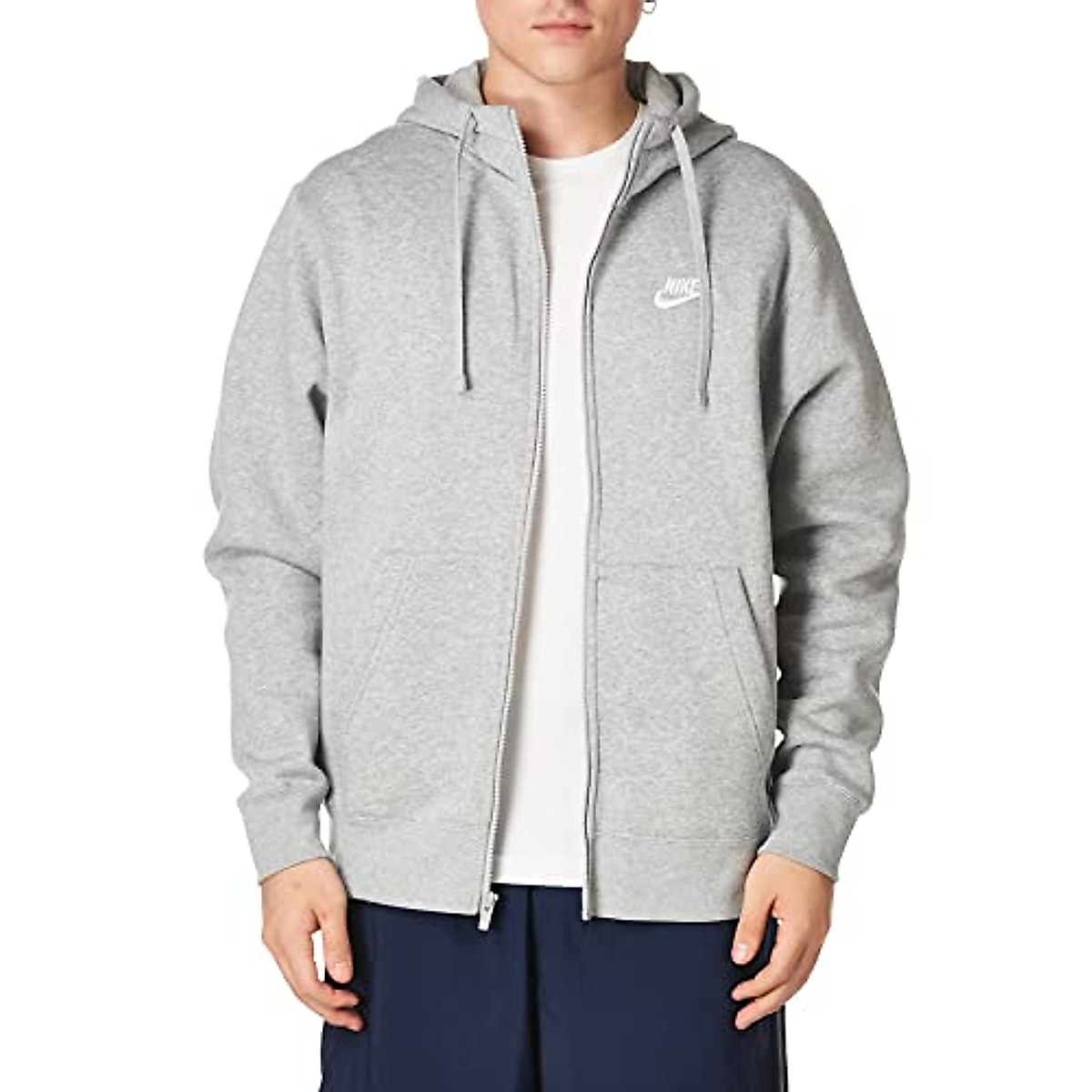 Nike Men's Sportswear Club Fleece Full Zip Hoodie, Fleece Zip-Up Hoodie Men, Dark Grey Heather/Mattelic Silver/White, XL
