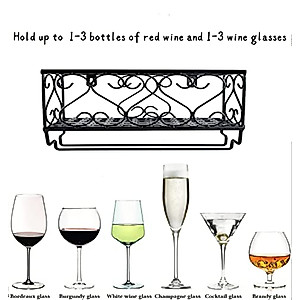 KNC Wall Mounted Wine Rack, Metal Bottle & Glass Holder with Hanging Stemware Glasses, Kitchen,Restaurant Living Room Décor,Storage Rack (Samll(25cm/9.84in))