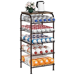 smusei Water Bottle Organizer 5 Tier Free Standing Water Bottle Holder Rack Large Capacity Bottled Water Storage Rack Metal Soda Can Beverage Drink Stand Shelf for Kitchen Pantry Office, Brown
