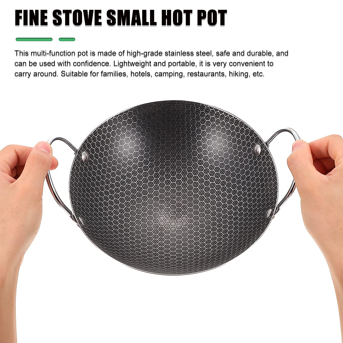 Hemoton Ramen Cooker 1pc Small Hot Pot Travel Steel Wok Anti-Scratch Stainless Steel Non Stick Frying Pans