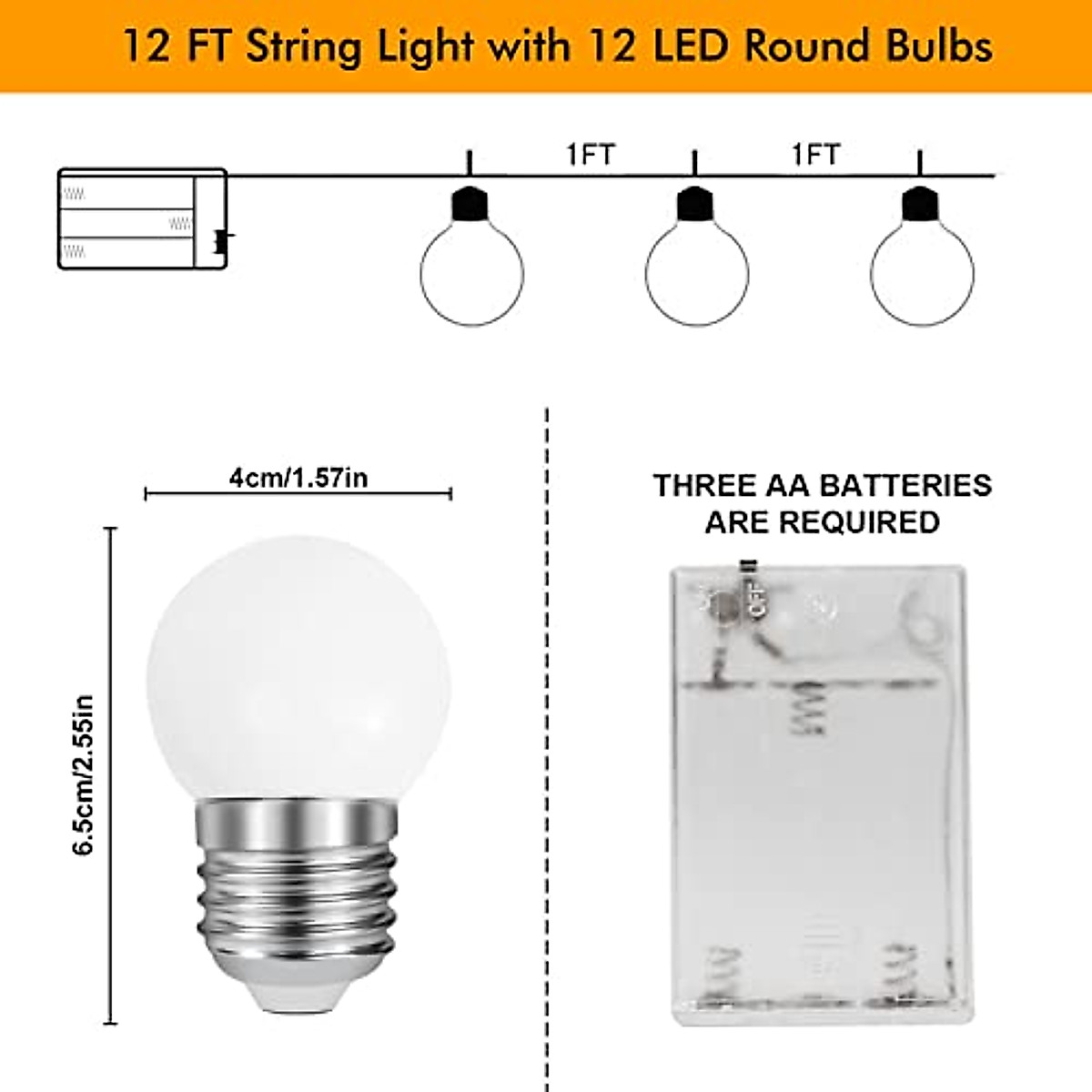 JoyBox Design String Lights Marquee Light Up Letters Numbers 3 4 Foot Tall 12FT with 12 Battery Operated LED Bulbs G40 for Indoor Outdoor Party Wedding Christmas Decorations