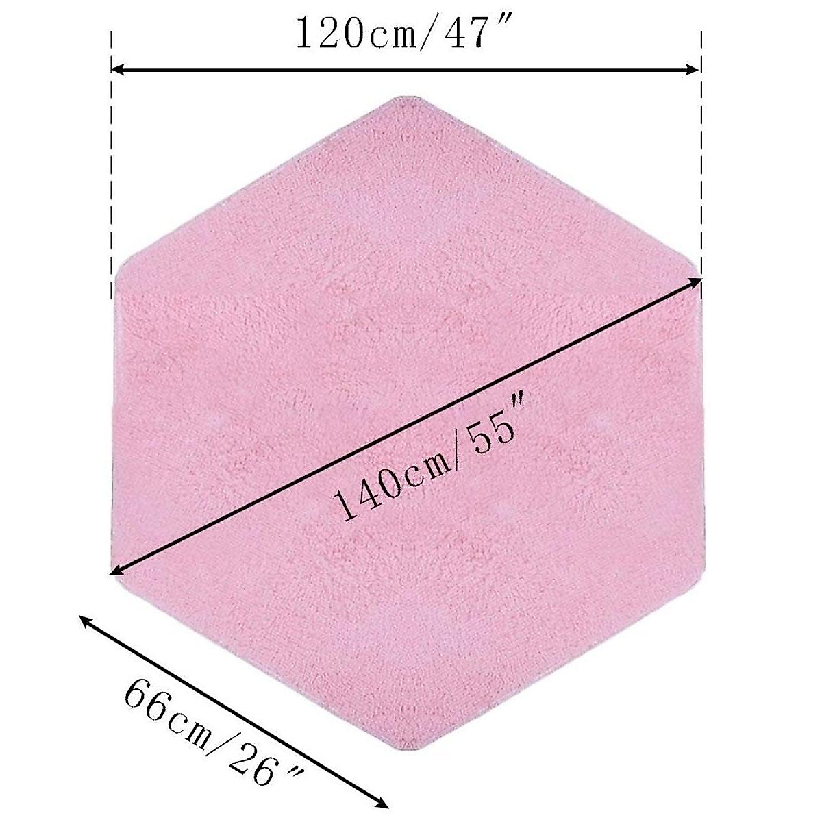 WERSHOW Hexagon Coral Rug - Ultra Soft Carpet for Princess Castle Playhouse Bedroom Length 55" Girls Anti-Slip Bottom Play Mat Indoor and Outdoor Fun(Pink)