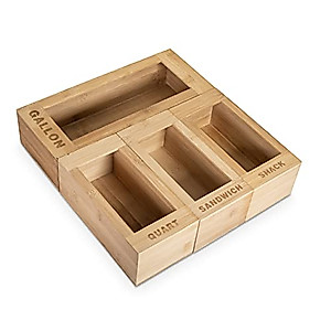 Plastic Bag Organizer and Sandwich Bag Organizer for Drawer Set of 4 – Bamboo Ziplock Bag Organizer - Zip Lock Bag Container and Baggie Organizer for Drawer - Ziplock Bag Storage Organizer by Peraco