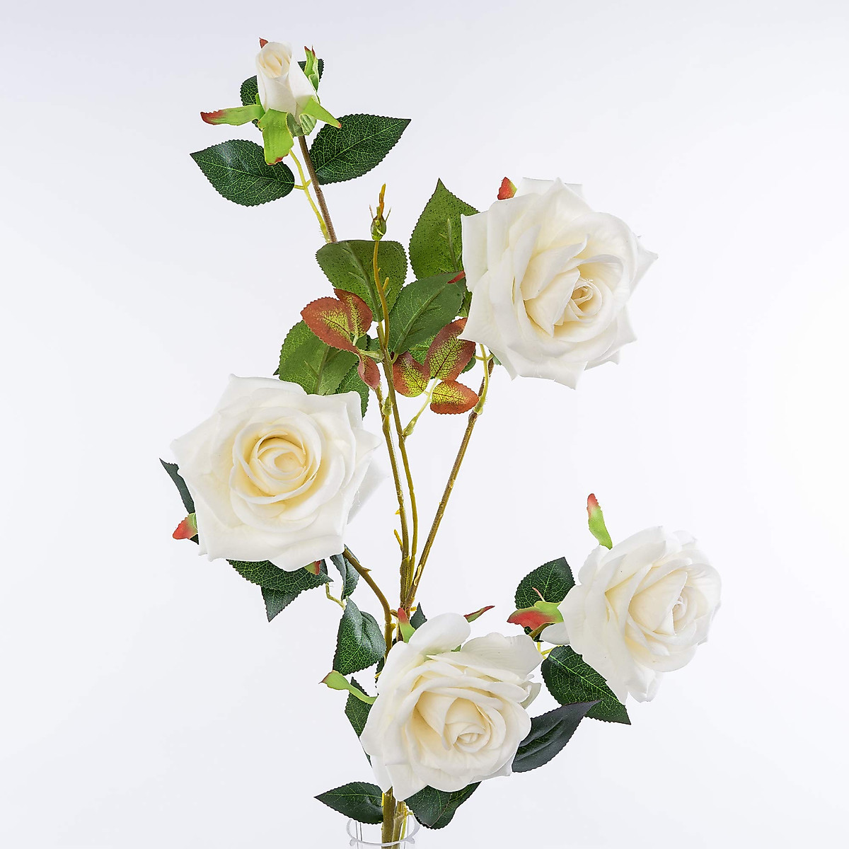 ELITE FLORAL 36" Artificial Rose Branch (4 Roses, 1 Bud) - White, Real Touch Rose Branch, Realistic Faux Rose Flowers, for Home Garden, Office, Flowers Arrangement, Wedding Centerpiece, DIY