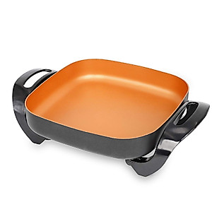 Electric Ceramic Titanium Skillet Jumbo,Deep Dish with Tempered Glass Vented Lid, Non-stick Coating,Convenient Easy Clean Up,12”x 12”