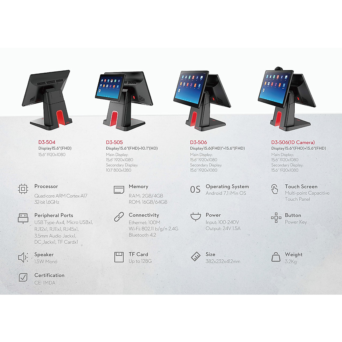 Point of Sale POS IMIN Android 15.6" 2GB + 16GB - D3-504 (15,6" + 10,1")