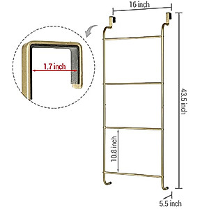 MyGift Over-The-Door Towel Rack with 4 Rungs, Brass-Tone Metal Ladder Bathroom Towel Hanging Storage Drying Rack