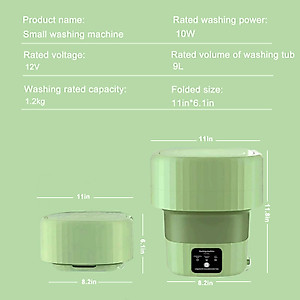 Portable Washing Machine, 9l Large Capacity, Foldable Washing Machine Suitable For Washing Small Clothes, Baby Clothes, Underwear, Socks, Pet Supplies, Apartments, Camping, Rv Travel Laundry- Green …