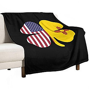 American New Mexico State Flag Shamrock Throw Blanket for Couch Bed Flannel Lap Blanket Lightweight Cozy Plush Blanket for All Seasons 50"x70"