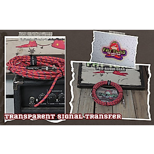 Fat Toad Guitar Cables (2 Pack) Right Angle to Straight-End Instrument Cord Tweed Cloth Jacket Braided Woven 20 FT 1/4 Inch Gold Jack TS for Electric Guitar Pedal, Bass, Audio Speaker, Amplifier