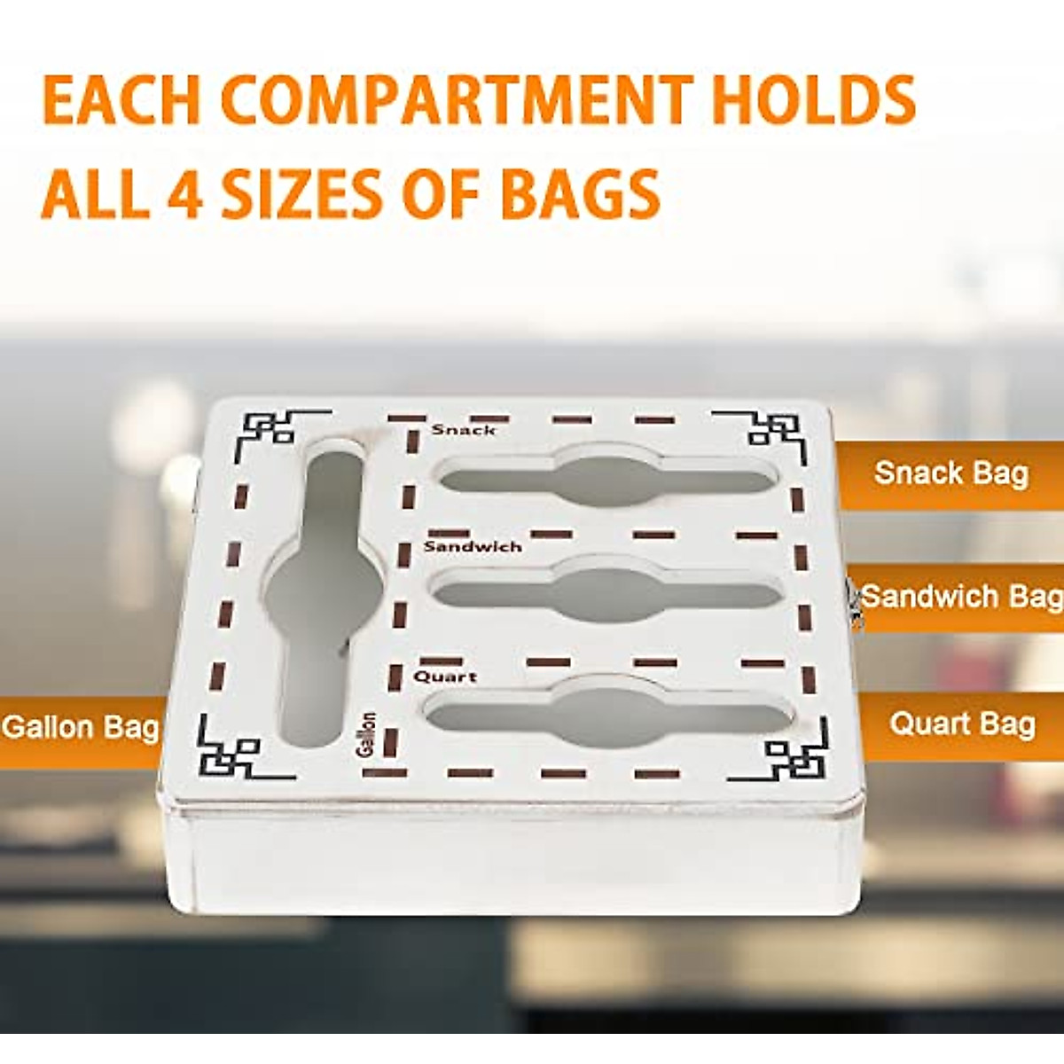 WGFKVAS Ziplock Bag Storage Organizer for Kitchen Drawer, Food Storage Bag Holders, Wood Kitchen Food Baggie Dispenser Box, Compatible with Gallon, Quart, Sandwich and Snack Variety Size Bag