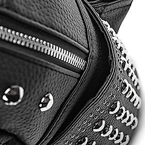 JOZZYAPA Black Faux Leather Studded Backpack Purse Rhinestone Backpack Purse Gothic Motorcycle Biker Backpack Purse Mall Goth Bag Gothic Gifts for Women
