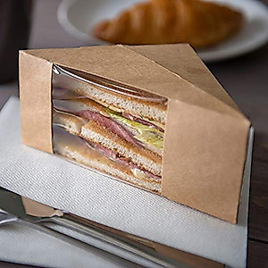 Restaurantware Cafe Vision Triangle Kraft Paper Medium Sandwich Box - 4 3/4" x 4 3/4" x 2 3/4" - 25 count box