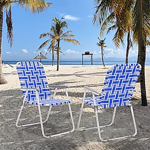 Magshion Folding Webbed Lawn Beach Chair for Adults, Lightweight Steel Frame, Portable Outdoor Camping Chairs for Fishing, Patio, Yard & Garden, Support to 250 lbs (2-Pack, Blue)