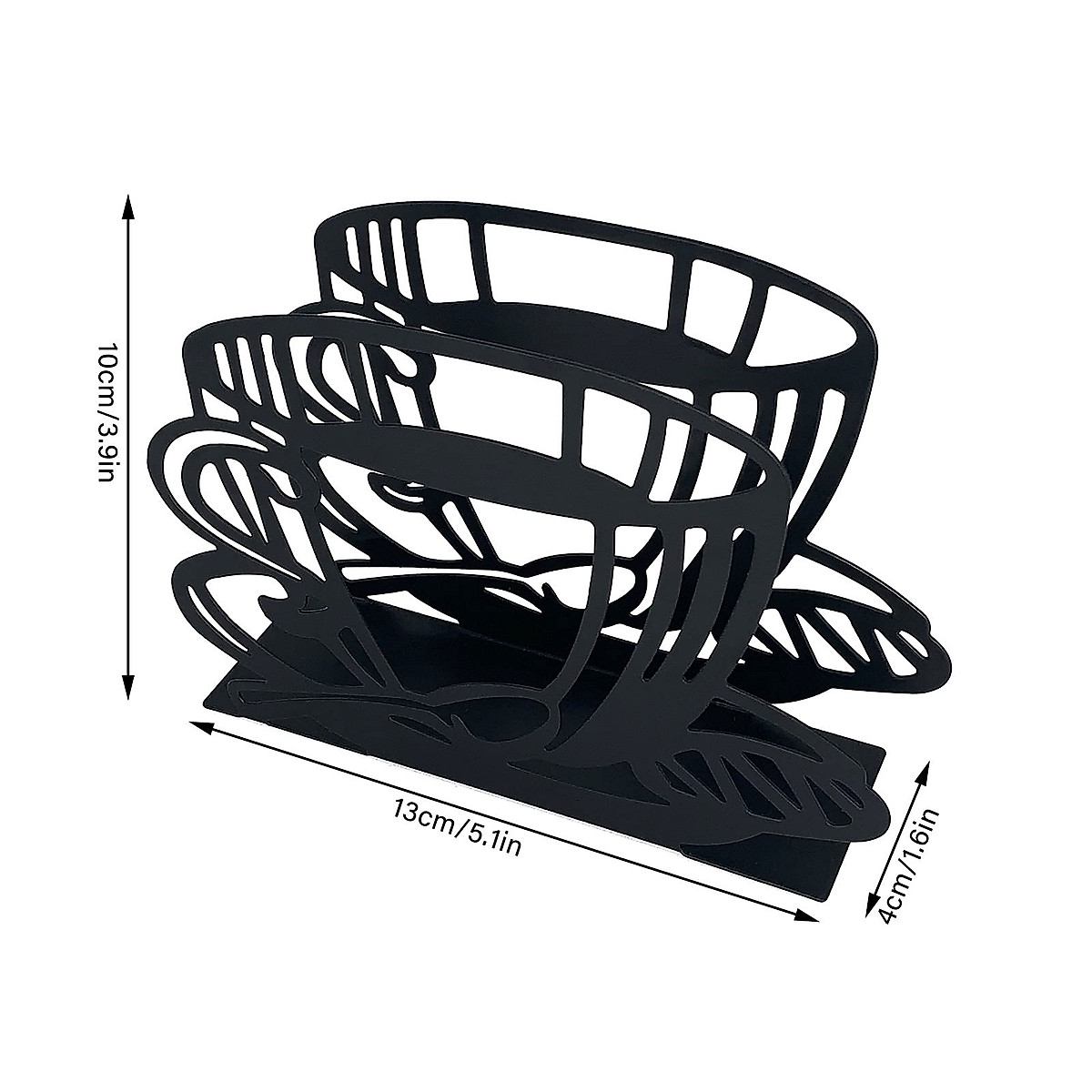 MAINFOR 2 Pcs Napkin Holders for Table, Black Farmhouse Kitchen Cocktail Dining Paper Napkin Holder, Stainless Steel Napkin Dispenser Holder (Coffee Cup Theme)