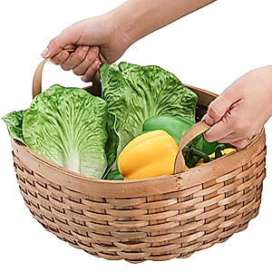 Elsjoy Set of 3 Wood Woven Storage Basket with Handles, Oval Fruit Bread Basket Organizer Rustic Rattan Nesting Basket Bin for Living Room, Bathroom, Kitchen, Home Decor