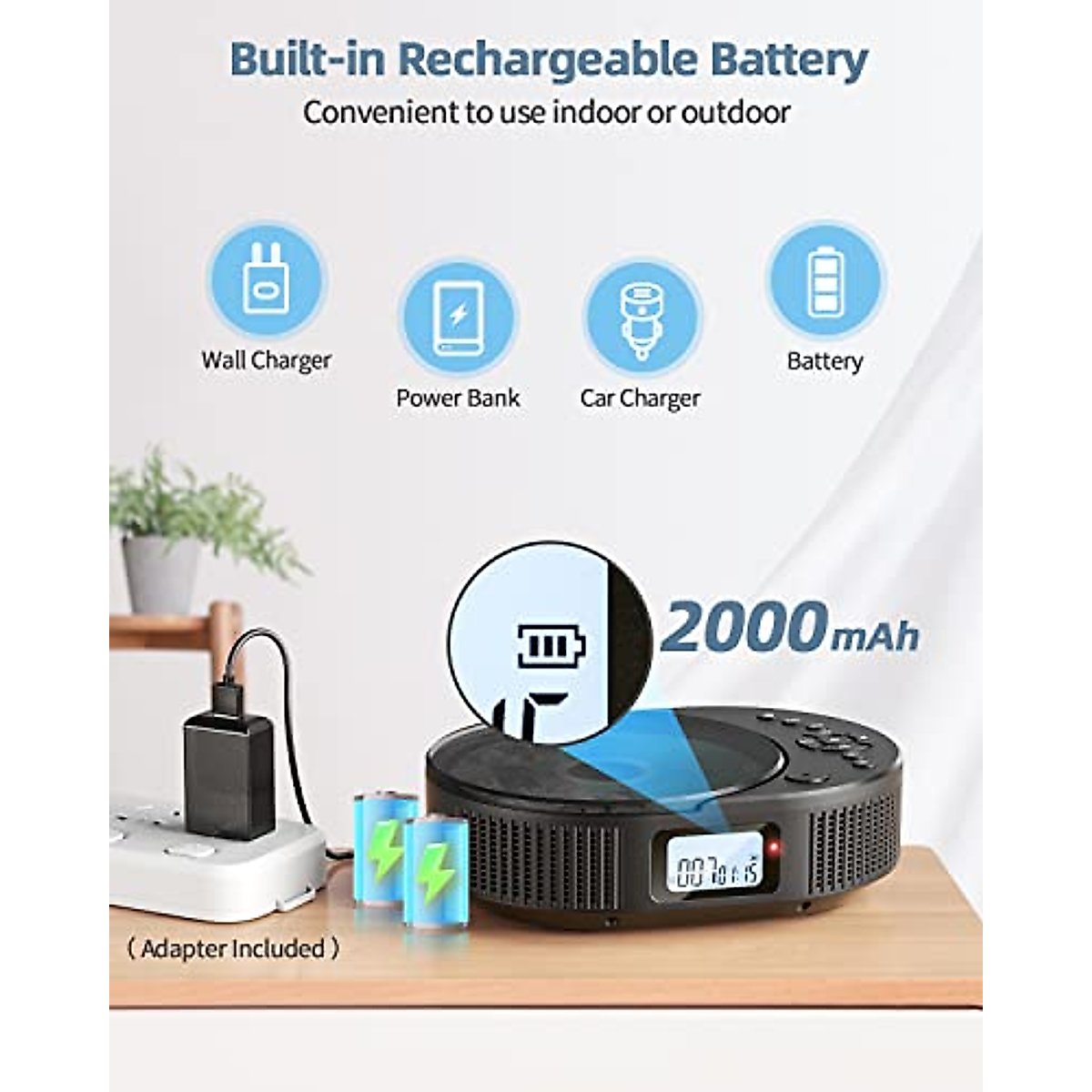 CD Player Portable, FELEMAN Upgraded 2 in 1 Portable CD Player & Bluetooth Speaker, Rechargeable Boombox CD Player for Car/Home with Remote Control, FM Radio, Support AUX/USB, Headphone Jack