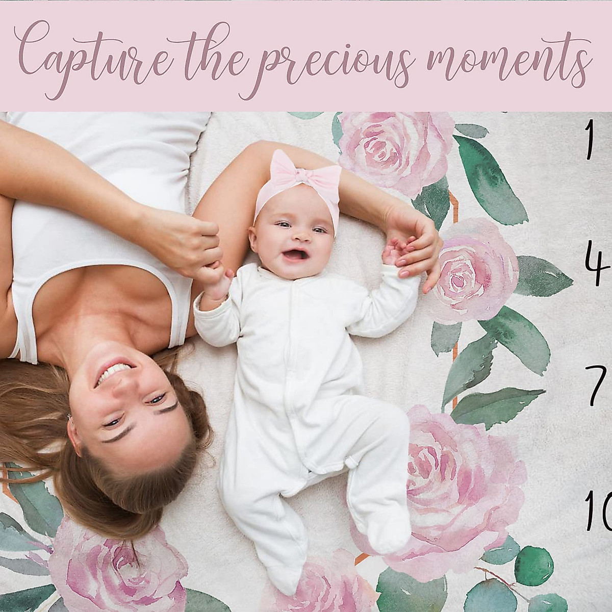 Baby Milestone Blanket for Baby Girl, Baby Monthly Milestone Blanket Girl, Newborn Baby Blankets for Girls Months Photography Background, Baby Growth Chart Blanket, Floral Nursery Blanket