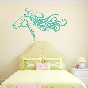 Room Wall Decor - Horse Head w/Customized Name Rustic Vinyl Decal Stickers for Home in Teen n Kids, Girls n Boys Bedroom, Bathroom or Playroom - Custom Sizes and Colors Match Any Themed Living Space