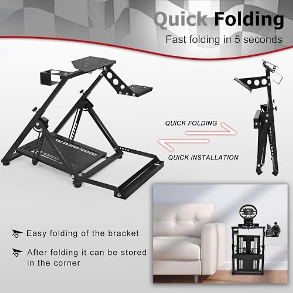 Marada G920 Steering Wheel Stand with Seat Slot Cup Holder Fit for Logitech Thrustmaster Moza G923 G27 G29 G920 T248 T300RS R5 Adjustable Foldable Racing Stand, without Wheel Pedal Handbrake