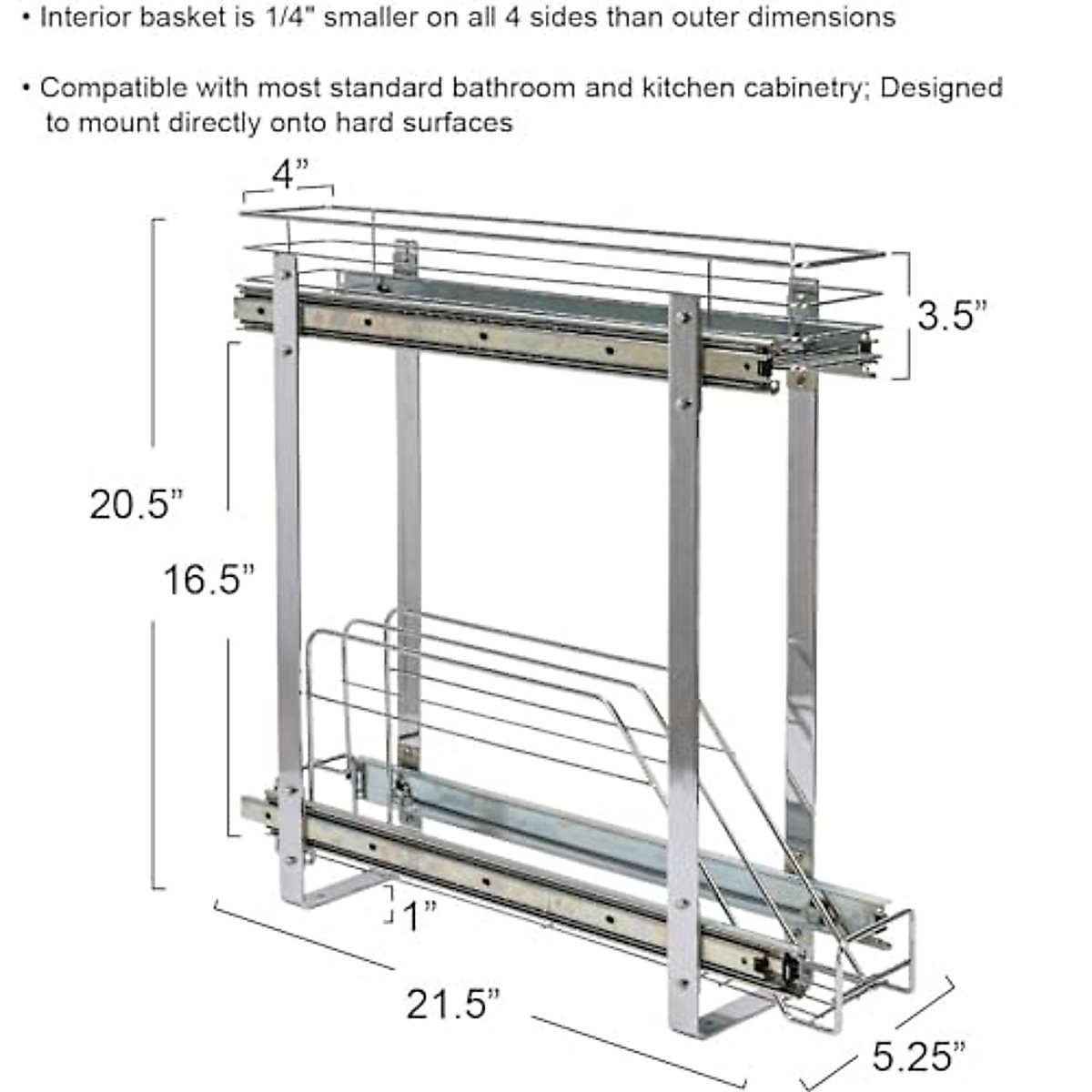 Household Essentials Glidez Multipurpose Chrome-Plated Steel Pull-Out/Slide-Out Storage Organizer for Cookware and Bakeware - 2-Tier Design - Fits Standard Size Cabinet or Shelf, Chrome