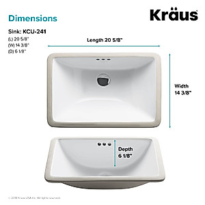 KRAUS Elavo 21-inch Rectangular Undermount White Porcelain Ceramic Bathroom Sink with Overflow, KCU-241