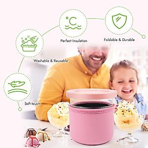 GINOYA Ice Cream Sleeve for Ninja NC301 Pints, 4pcs Reusable Insulated Neoprene Sleeves Accessories Compatible with NC300 NC299AMZ Series Ice Cream Maker Containers, 16Oz (Tups Not Included)