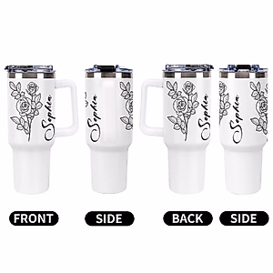 Personalized 40 Oz Tumbler with Lid Handle and Straw, Custom Stainless Steel Water Bottle Travel Mug with Names and Birth Flower, Personalized Mothers Day Birthday Gift for Mom Grandma