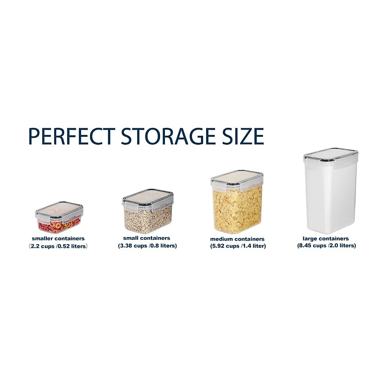 BellaCasa Essentials Airtight Food Storage Containers with Lids, 24 pcs Plastic Kitchen and Pantry Organization for Cereal, Dry Food, Sugar and Snacks, BPA free Includes Spoon, 24 Labels, Marker